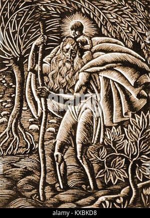 Saint Christopher. Woodcut Stock Photo - Alamy
