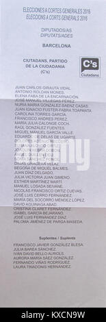 A ballot from the 2016 Spanish general elections in Las Palmas ...