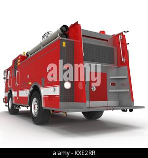 Rear view Fire Engine isolated on white. 3D illustration Stock Photo ...