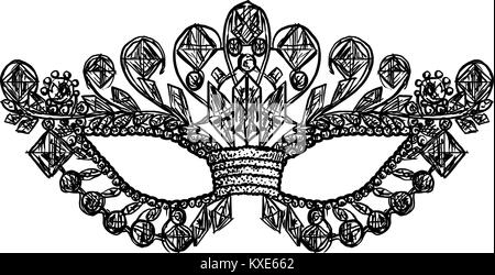 Venetian mask illustration, drawing, engraving, ink, line art, vector ...