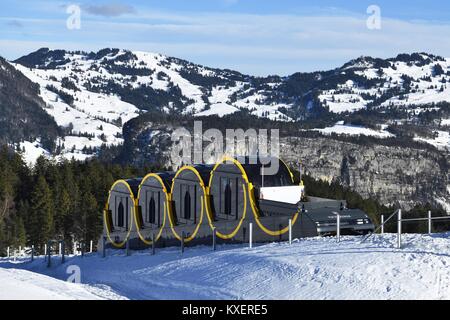 Schwyz-Stoos cable car,steepest funicular in the world,rear of large ...