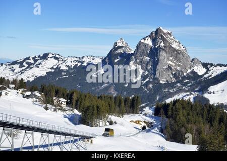 Schwyz-Stoos cable car,steepest funicular in the world,rear of large ...