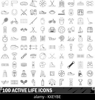 100 life icons set. Outline illustration of 100 life icons vector set ...