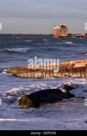 Beach at Colwell Bay with Fort Albert in the distance, Isle of Wight ...