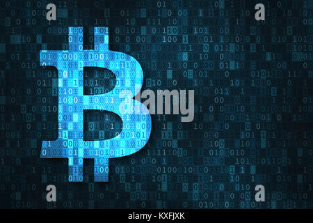 Bitcoin cryptocurrency and blockchain technology concept on blurred ...