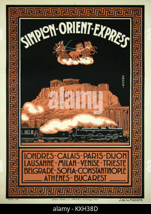 Vintage Travel Poster for Orient Express. Showing the map of the route ...