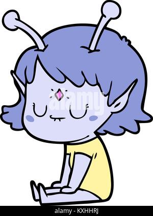 cartoon alien girl sitting Stock Vector Image & Art - Alamy