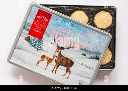 Tin of Tesco all butter Scottish Shortbread Assortment isolated on ...