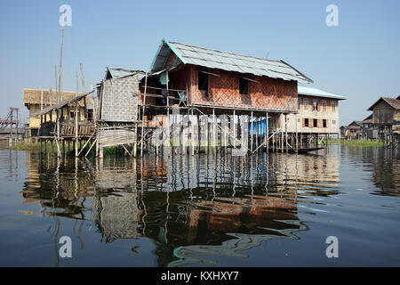 NYAUNGSHWE, MYANMAR - CIRCA APRIL 2017 Wooden houses on the Inle lake ...
