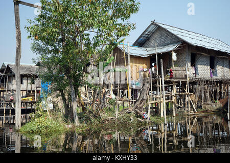 NYAUNGSHWE, MYANMAR - CIRCA APRIL 2017 Wooden house on the Inle lake ...
