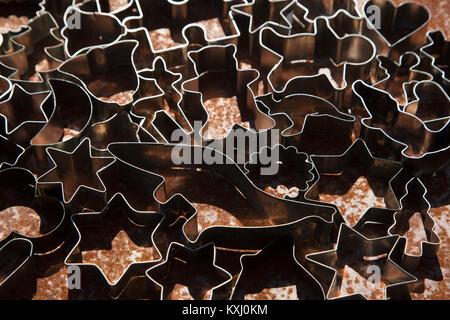 Full frame of various Christmas star and balls decorations background ...