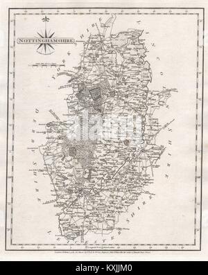 Antique county map of NOTTINGHAMSHIRE by JOHN CARY. Original outline ...