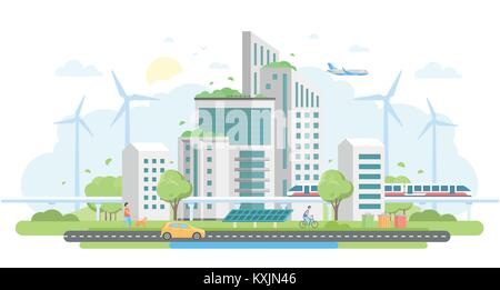 Eco-friendly housing complex - flat design style vector illustration ...