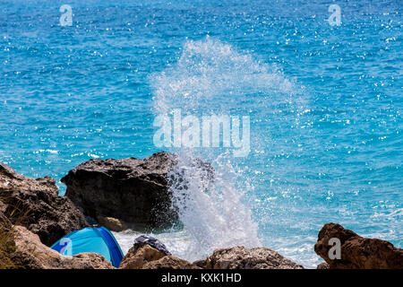 Crashing waves in Lefkada Greece Stock Photo - Alamy