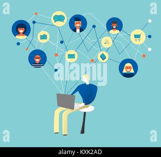 Illustration Of Man Using Laptop And Girl Standing Sharing Ideas For ...