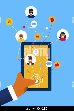Vector of a group of people using mobile gadgets communicating being ...