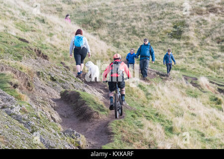 Shared use footpath with cyclist, walkers and dog walker - Dumyat ...
