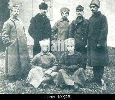 The image depicts Russian and Austro-Hungarian soldiers returning from ...