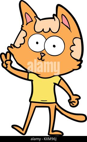 happy cartoon cat giving peace sign Stock Vector Image & Art - Alamy