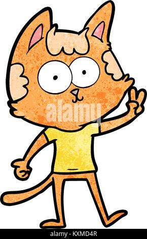 happy cartoon cat giving peace sign Stock Vector Image & Art - Alamy