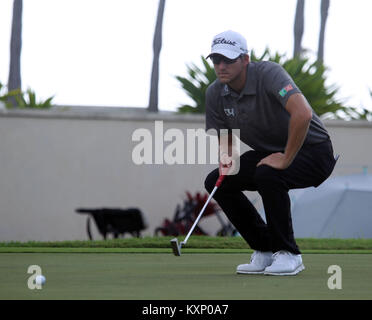 January 11, 2018 - Ted Potter Jr. lines up his putt on the 16th hole ...