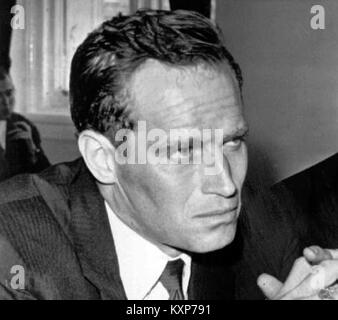 A cropped photograph of actor Charlton Heston from 1953, capturing the ...