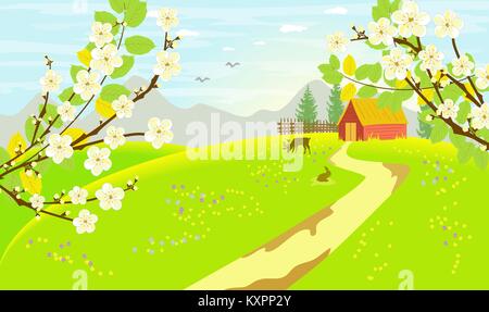 Vector Illustration of a simple spring landscape Stock Vector Image ...