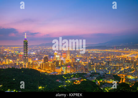 Aerial panoramic view of the Taipei skyline at dusk, Taiwan Stock Photo ...