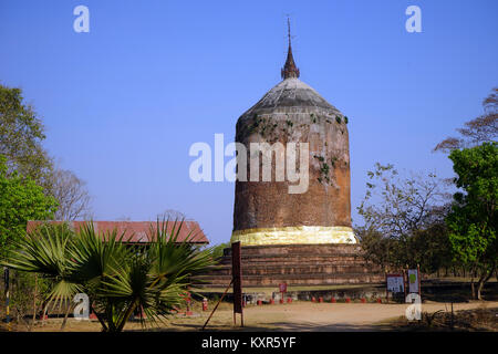 PYU, MYANMAR - CIRCA APRIL 2017 Ancient wall of Sri Ksetra and road ...