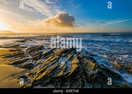 Spit Beach, St Austell Bay, Cornwall, UK. 10/01/2018, sunrise and ...