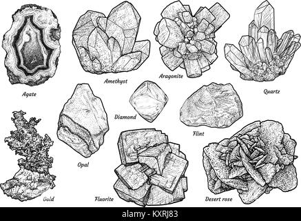 Amethyst illustration, drawing, engraving, ink, line art, vector Stock ...