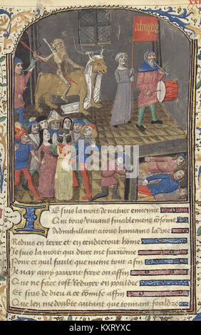 A medieval manuscript illustration depicting the death of Romanos II ...