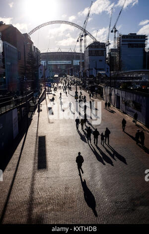 Fans walk along Wembley Way for the first FA Cup final at the new ...
