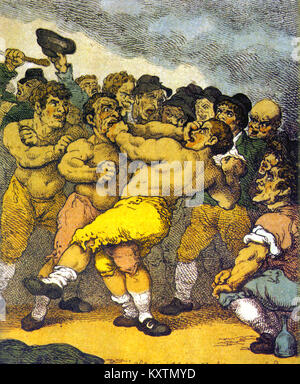 English bare-knuckle boxers prize-fighting in a field, 18th century ...