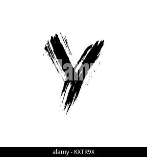 Letter Y. Handwritten by dry brush. Rough strokes textured font. Vector ...