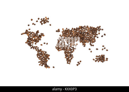 Edible world map made from coffee beans isolated on white Stock Photo ...