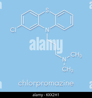 Chlorpromazine, CPZ molecule. Phenothiazine antipsychotic, used to ...