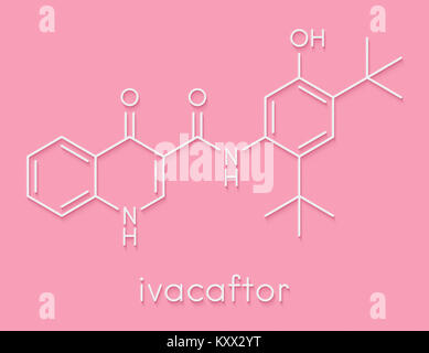 Ivacaftor cystic fibrosis drug molecule. Stylized skeletal formula ...