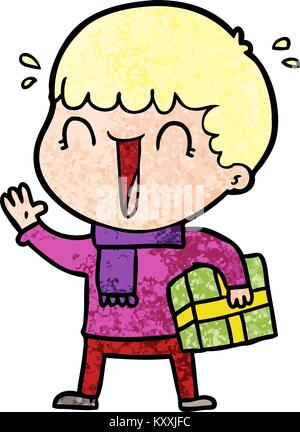 laughing cartoon man with present Stock Vector Image & Art - Alamy
