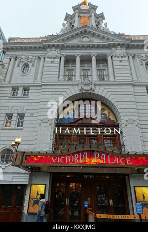 The Victoria Palace Theater, London, UK, surrounded by new commercial development. Shows signs ...