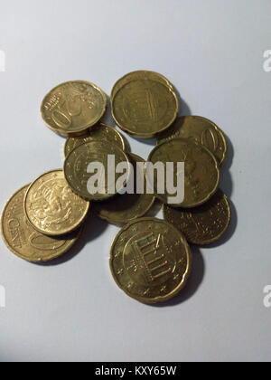 20 euro cent coin. Reverse of the coin. Background from coins. Full ...