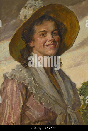 'Junge Frau mit großem Hut' by Hans Best is a portrait of a young woman ...