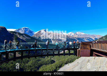 Columbia Icefield Skywalk Canada with tourist on walkway Stock Photo ...