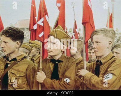 A historical photograph depicting the Hitler Youth (Hitlerjugend) in ...