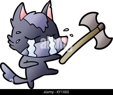 cartoon crying wolf throwing axe Stock Vector Image & Art - Alamy