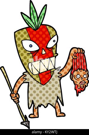 cartoon tribesman with shrunken head Stock Vector Image & Art - Alamy