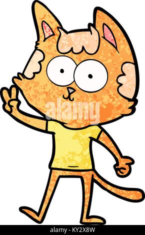 happy cartoon cat giving peace sign Stock Vector Image & Art - Alamy