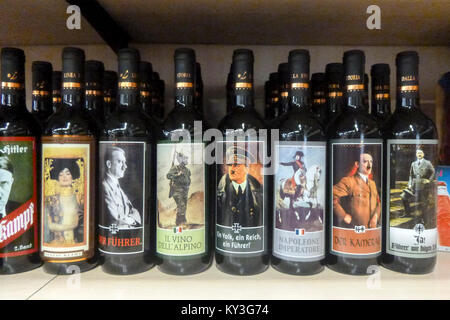 Red wine bottles with labels depicting Adolf Hitler, pope John Paul II ...