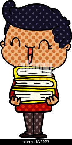 cartoon laughing boy carrying books Stock Vector Image & Art - Alamy