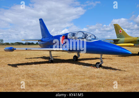 L39 Albatros jet plane parked in hangar on Eindhoven airport the ...